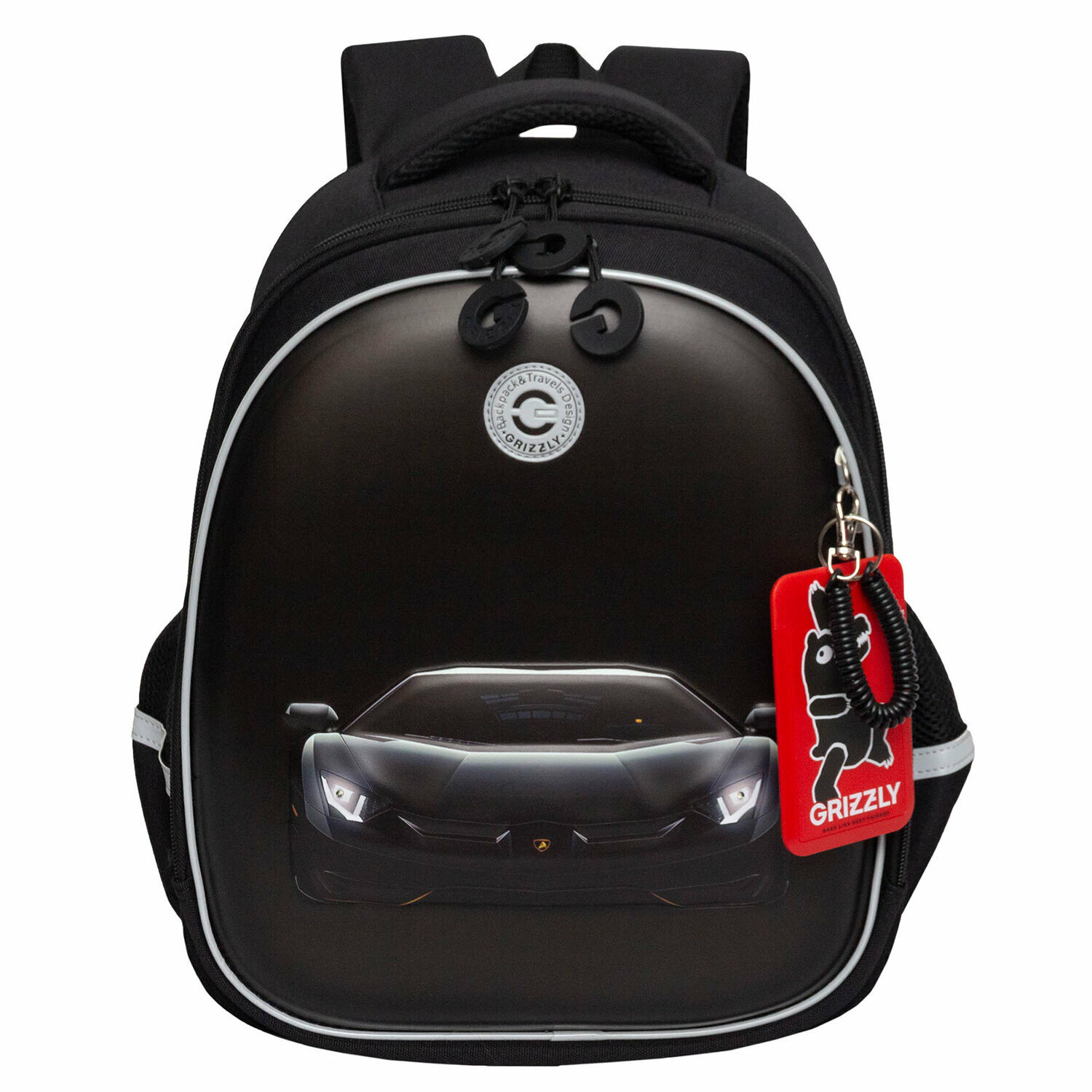 Ранец GRIZZLY анатомическая спинка, c бейджем, для мальчиков, "BLACK CAR", 36х28х20 см, RAz-587-7/1