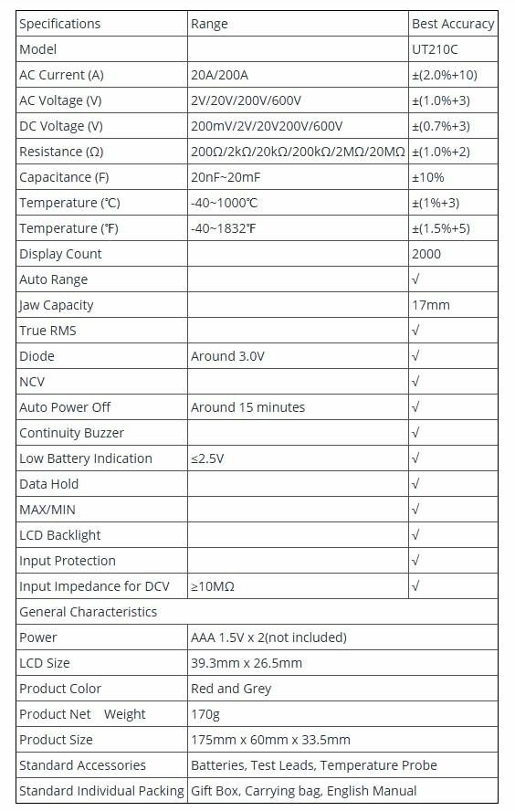 Мультиметр UNI-T UT210C, для измерения тока и напряжения, с подсветкой, ЖК-дисплей — фото 1