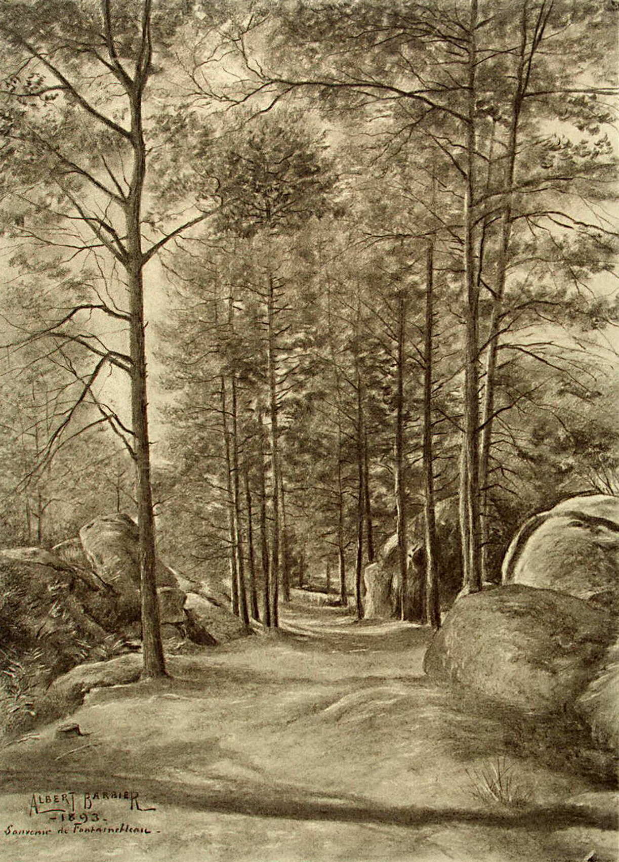 Картина Альбера Барбье Воспоминание о Фонтенбло 43х60 см