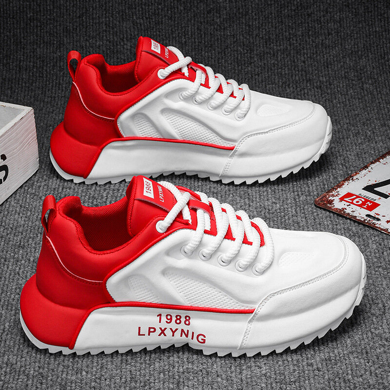 Кроссовки больших размеров, модные кожаные кроссовки на массивной подошве, осенние студенческие мужские туфли, черные кроссовки для бега