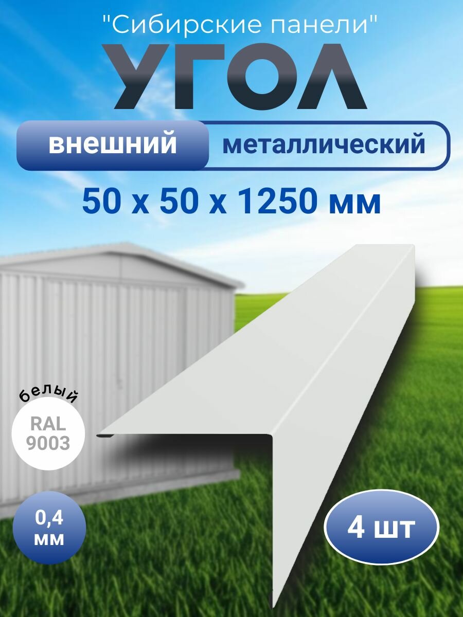 Угол внешний (наружный) 50х50/ 1250 мм /RAL 9003/ 4 ШТ