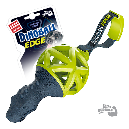 GiGwi Игрушка д/собак "Dinoball" Динозавр с ручкой для перетягивания черно-зеленый 8см