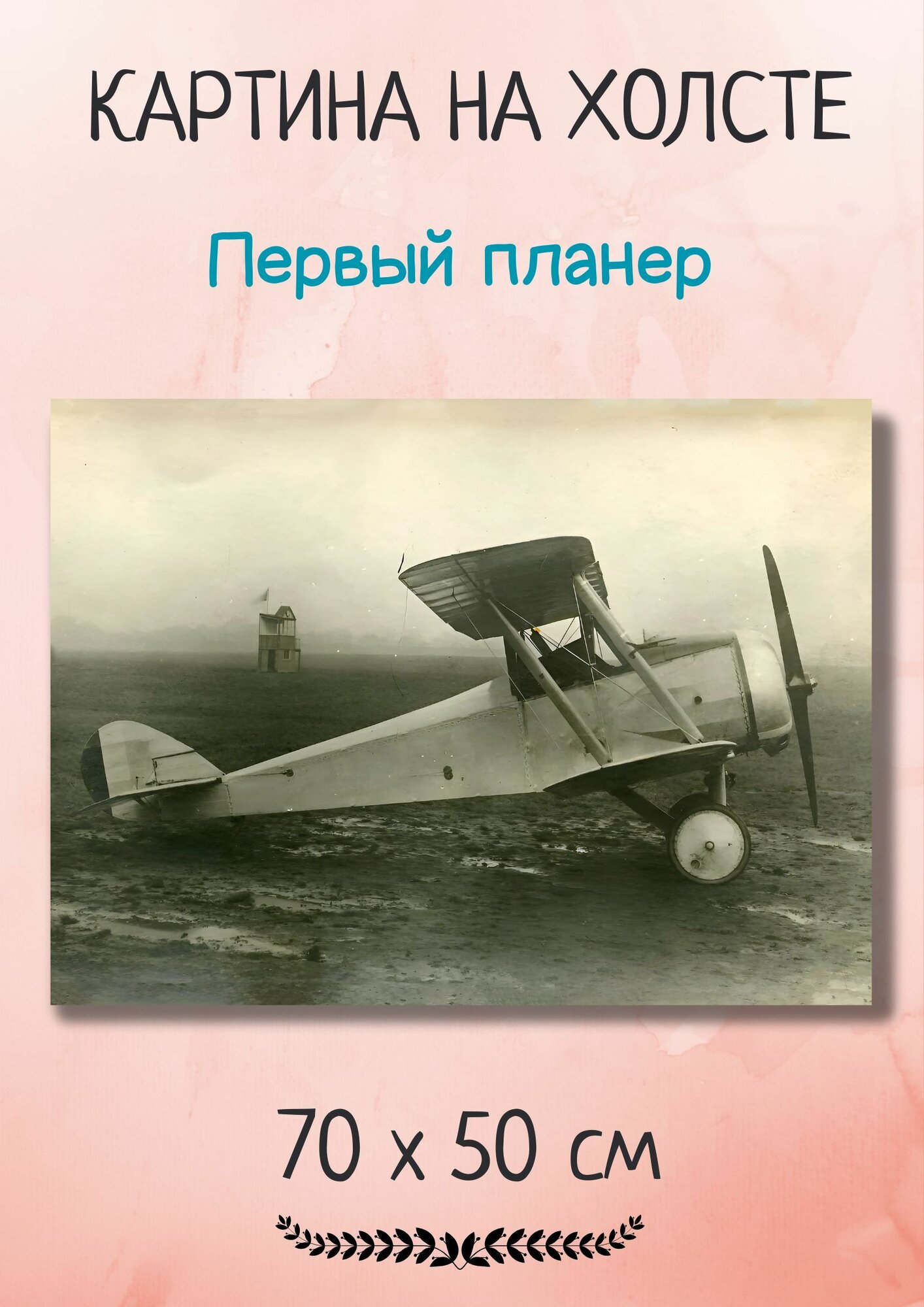 Фотокартина в черно белом стиле ретро "Один из первых самолетов" 50х70 см