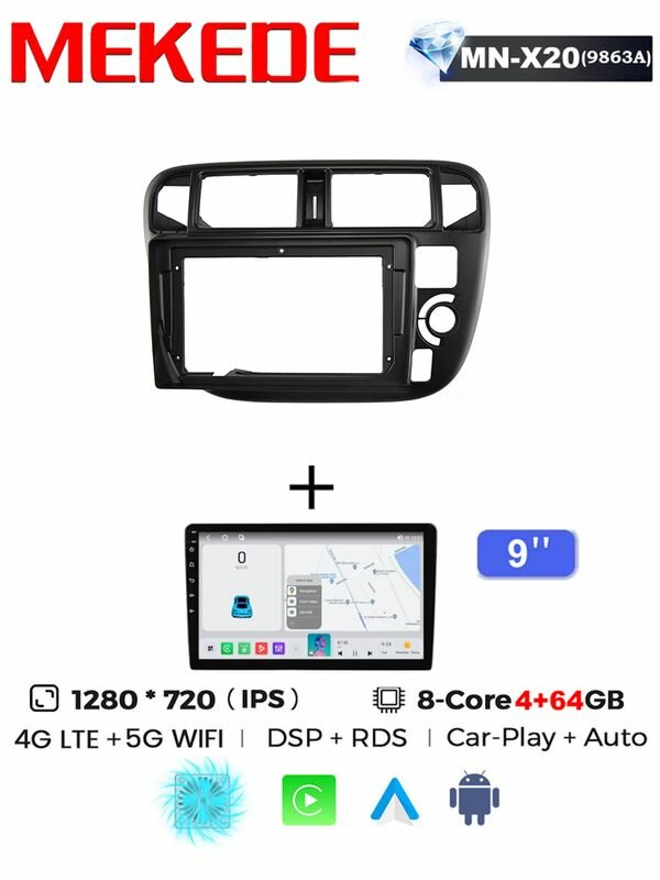 Магнитола 9" Mekede MN X20 Pro 4/64 Gb Honda Civic 6 1996-1999 Кондиционер Правый руль carplay