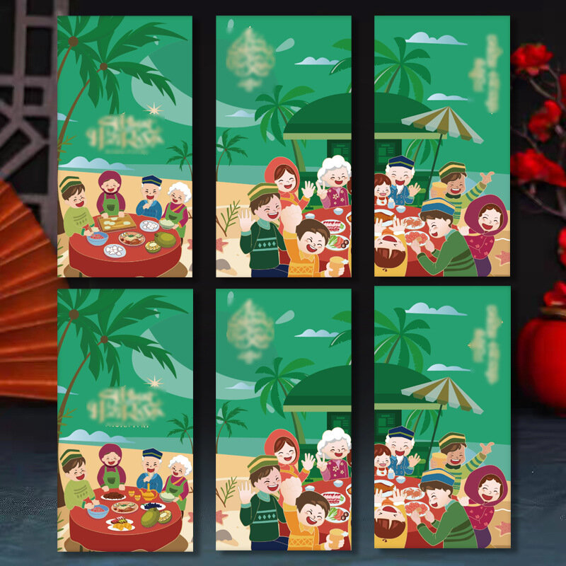 Конверты "Зелено-красные", с праздниками, 2025, упаковка 6 шт