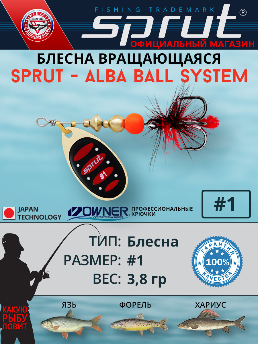 Блесна Вращающаяся Sprut Alba Ball System #1 (65mm/3,5g/GBKR)