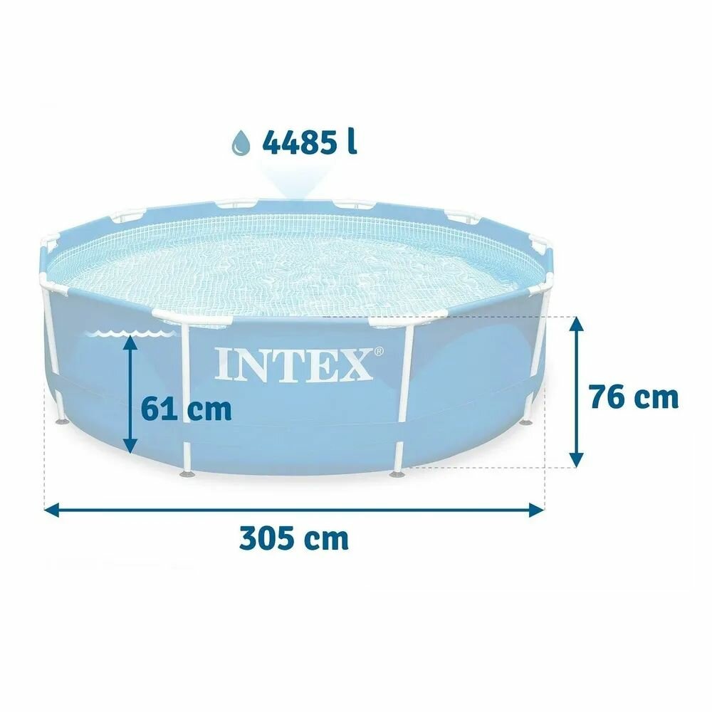 Каркасный бассейн Intex Metal Frame Beachside 305 76 см, 4485 л, с принтом под плитку, для дачи и сада