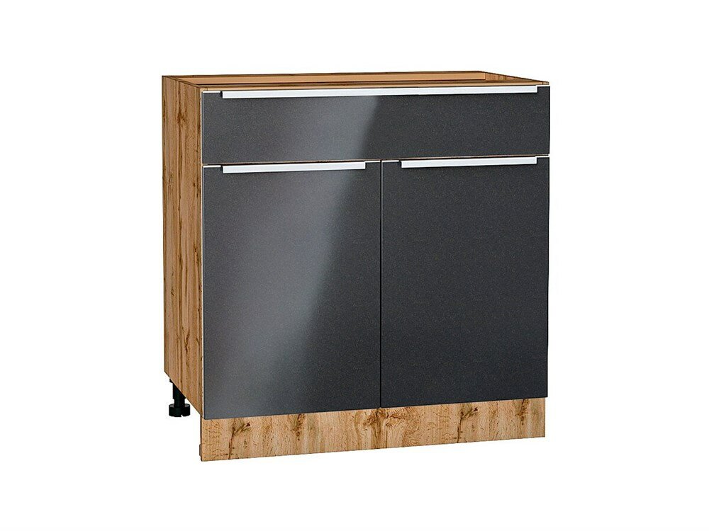 VVT Шкаф нижний с 2-мя дверцами и ящиком Фьюжн Дуб Вотан, Anthracite, 800 В*Ш*Г 816*800*480, фасад МДФ Anthracite, корпус Дуб Вотан Anthracite