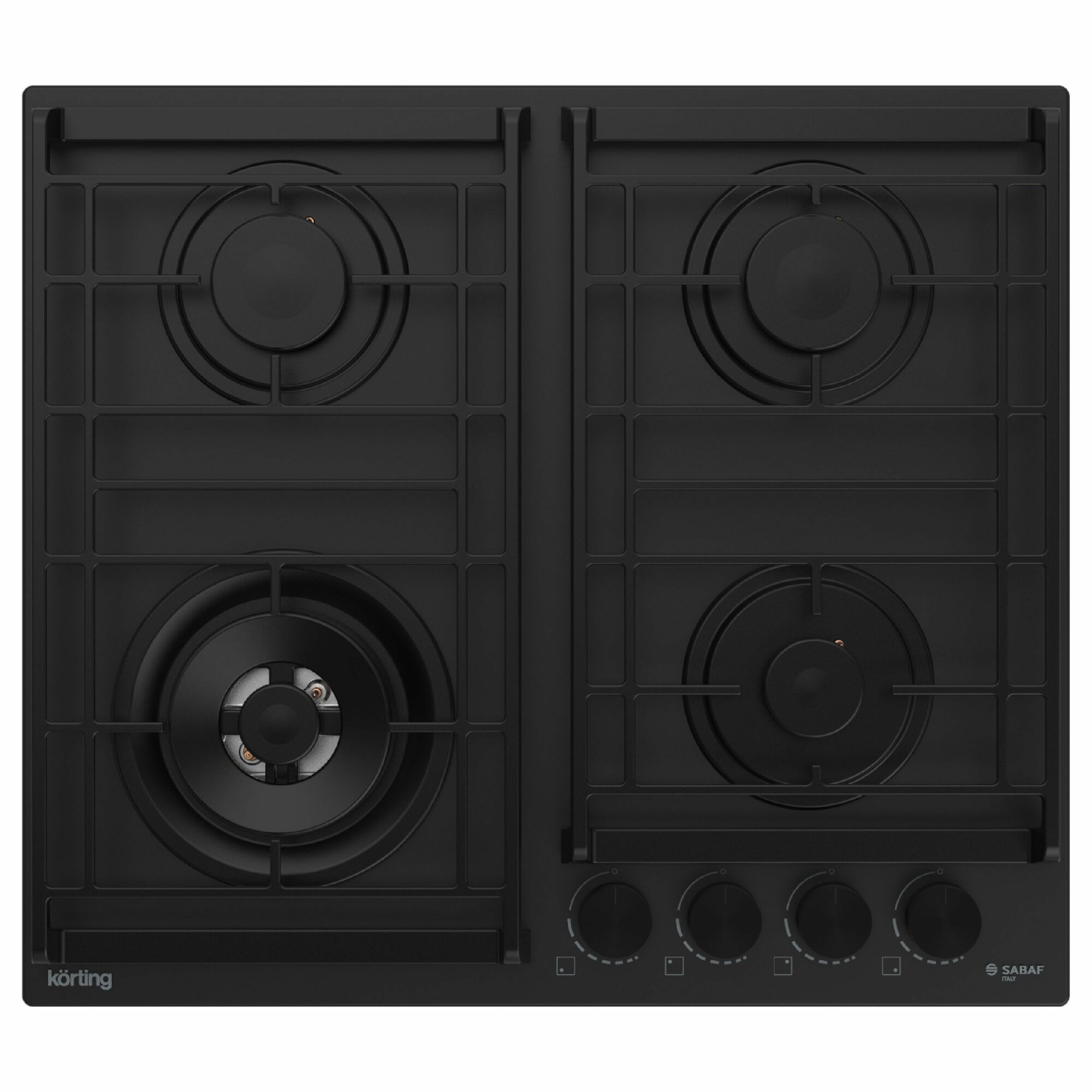 Газовая варочная панель Korting HG 6235 CTN ширина 60 см, 4 конфорки, WOK, электроподжиг, матовый черный
