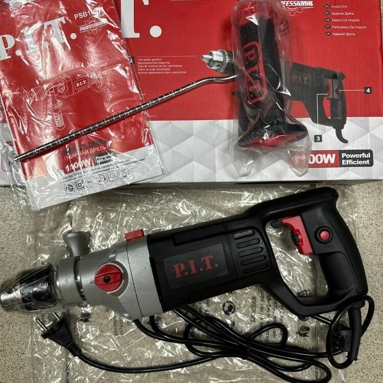 Дрель ударная PSB16-C1 PIT электрическая 1100Вт 2 скорости металлический редуктор до16мм 280/1400об/мин миксер