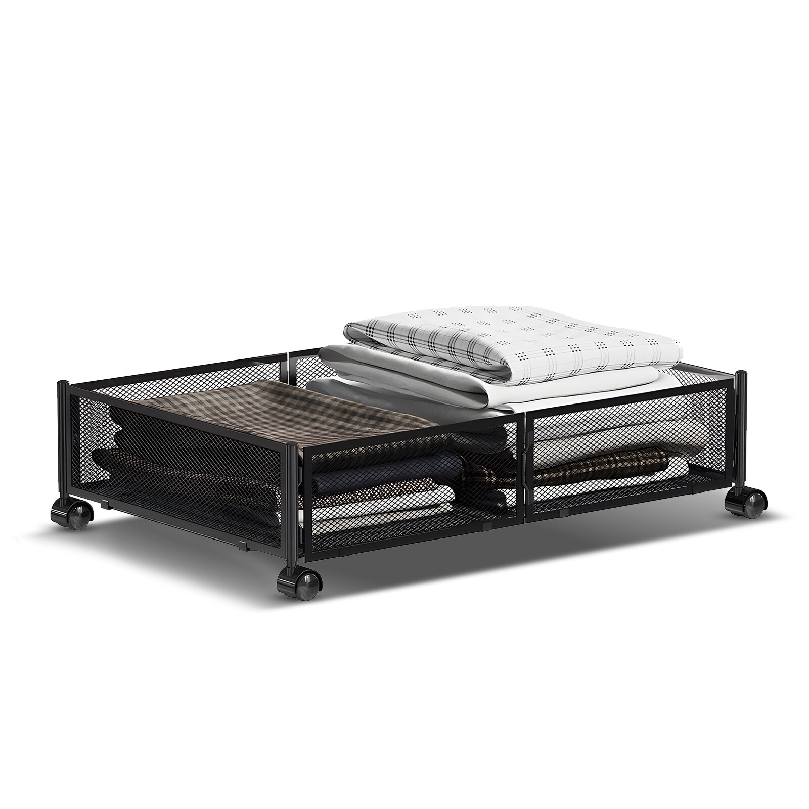 1 Pack Контейнер для хранения под кроватью с колесами Черный Белый Размер 62.6*42.3*15.8cm Многофункциональный Органайзер для игрушек одежды книг обуви с ручкой Видимый Складной