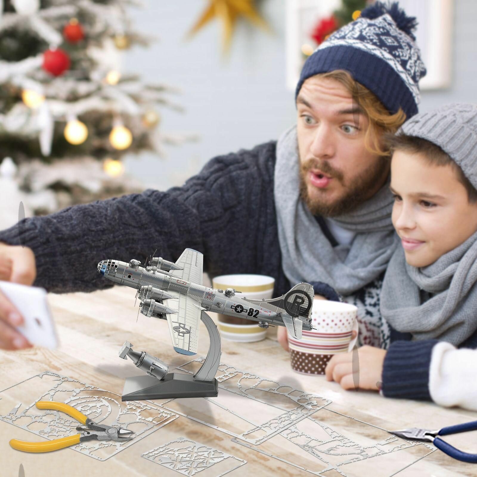 Piececool 3D металлические модели для взрослых B-25 наборы моделей бомбардировщиков для праздничных подарков 1 pcs