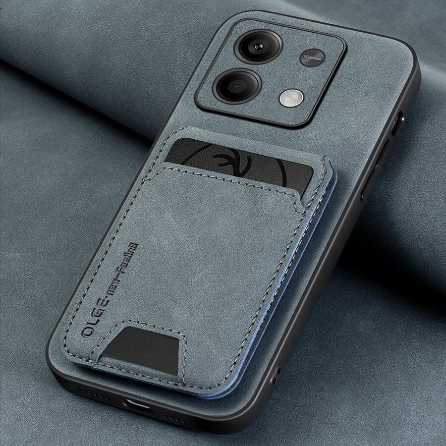 Премиум кожа чехол на Redmi Note 13 5G (Редми Нот 13 5G) Противоударный чехол с магнитный картхолдером и подставкой