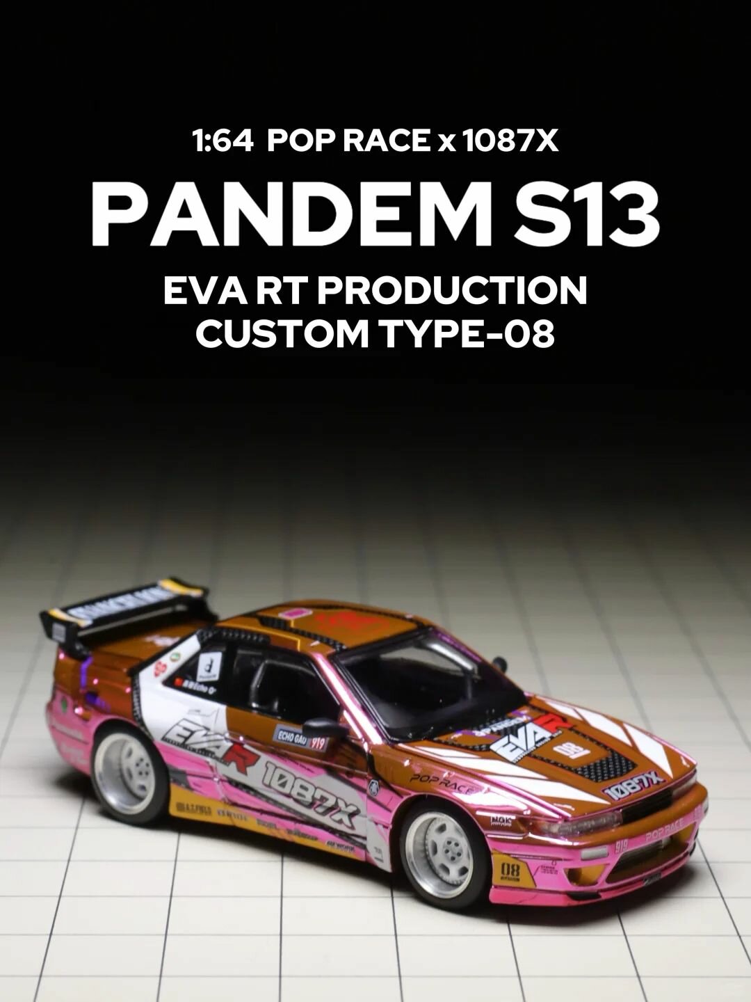 Pop Race 1:64 EVA RT PRODUCTION MODELCUSTOM TYPE-08POP RACEx1087X PANDEM S13 Коллекционная машинка