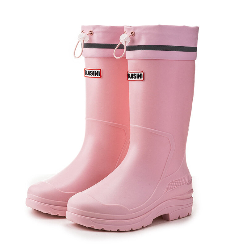 Летние полусапожки, модные, средней длины, водонепроницаемые, со шнурком, резиновые сапоги для женщин, нескользящая резиновая обувь на толстой подошве, универсальная корейская версия женской водонепроницаемой обуви