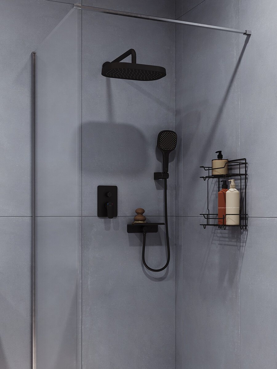 Душевая система скрытого монтажа Milardo Azure AZUBL02M67 с тропическим душем и ручным душем, черный матовый