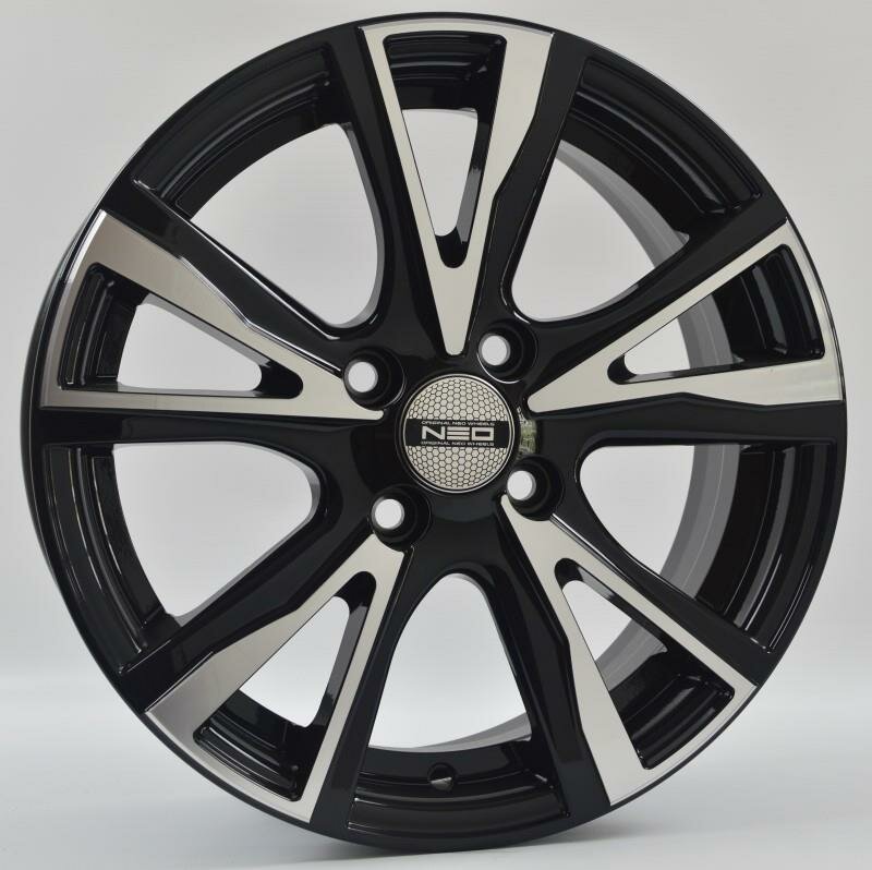 Диск автомобильный литой NEO 574 15x6 4x100 et36 dia60.1 Чёрный с полированной лицевой частью