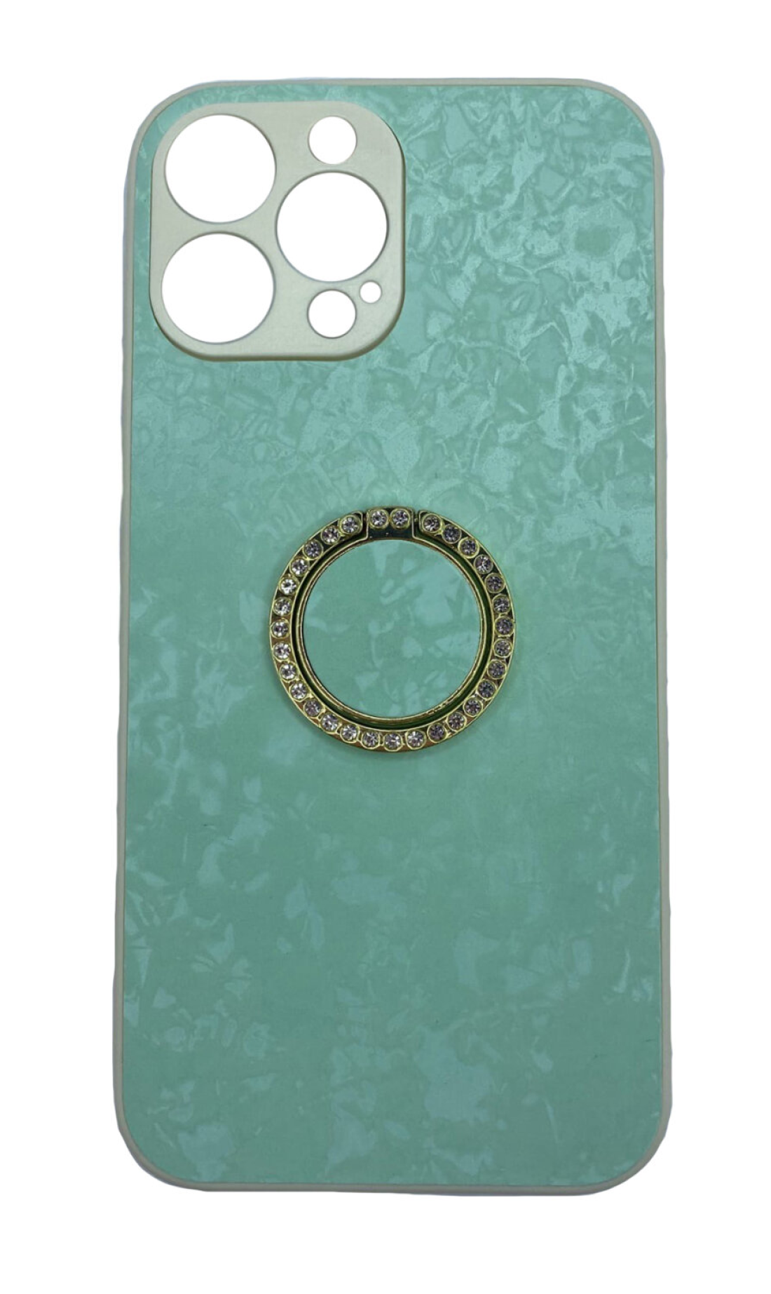 Чехол силиконовый для iPhone 13 Pro (6.1), с подставкой кольцом на палец со стразами, X-CASE, бирюзовый