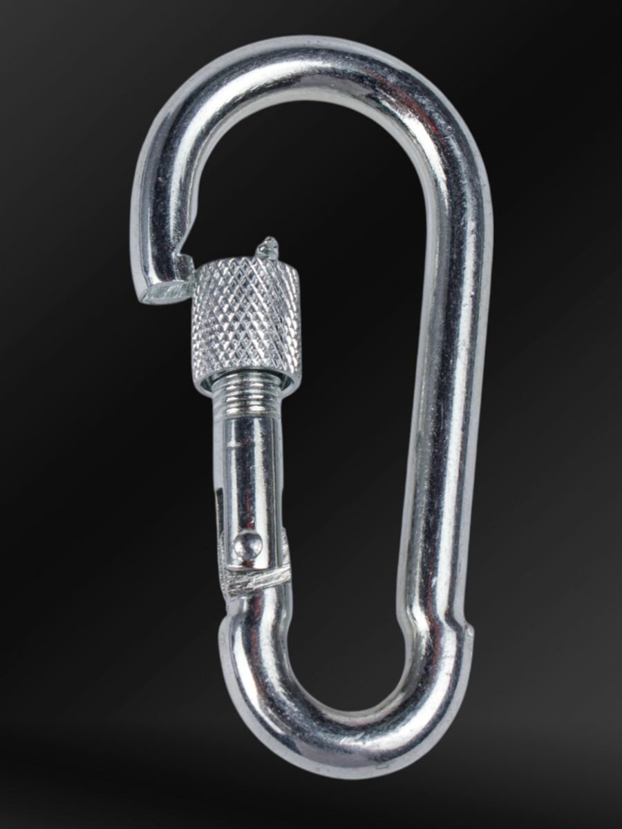 Карабин с фиксатором 6 мм стальной усиленный универсальный, комплект 5 штук