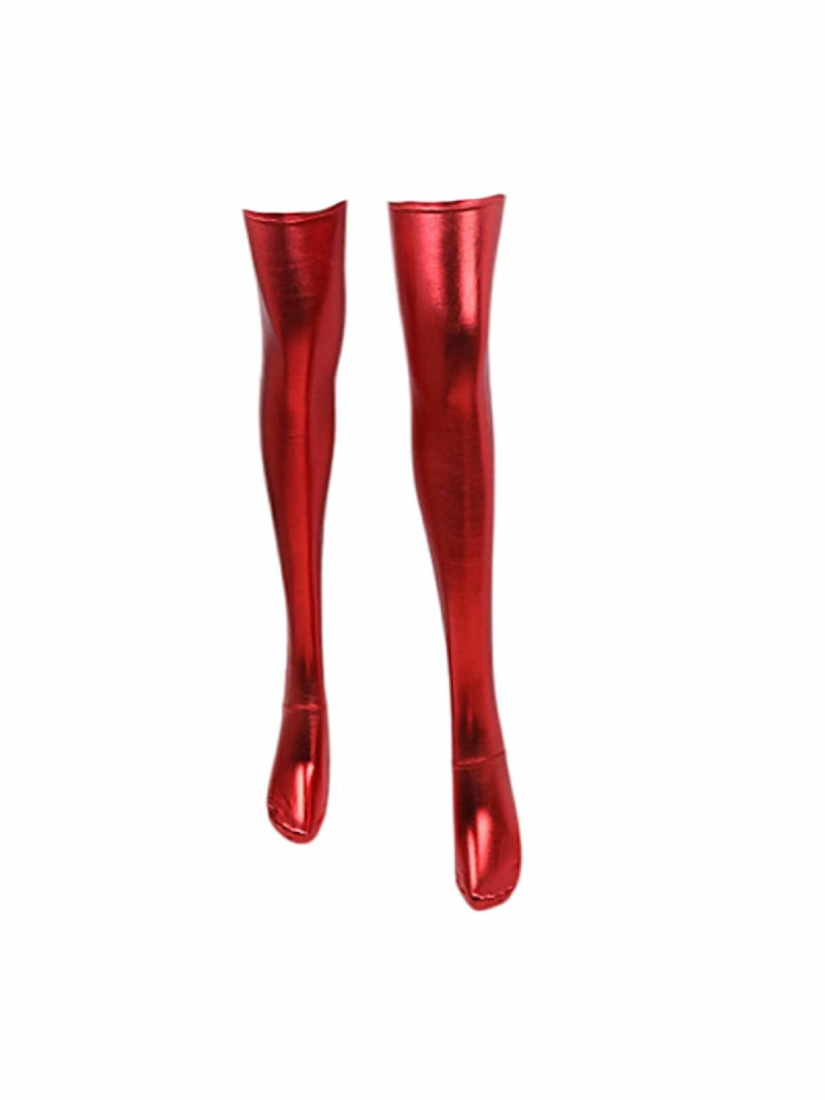 Металлические блестящие чулки из искусственной кожи до колен для женщин, красный