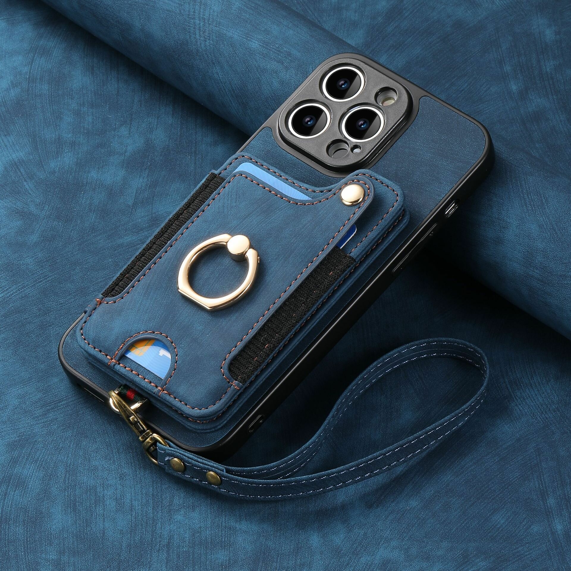 Чехол для iPhone 17pro с защитой RFID CaseNeo: мультифункциональный (кардхолдер, кольцо-держатель, ремень), из PU-кожи