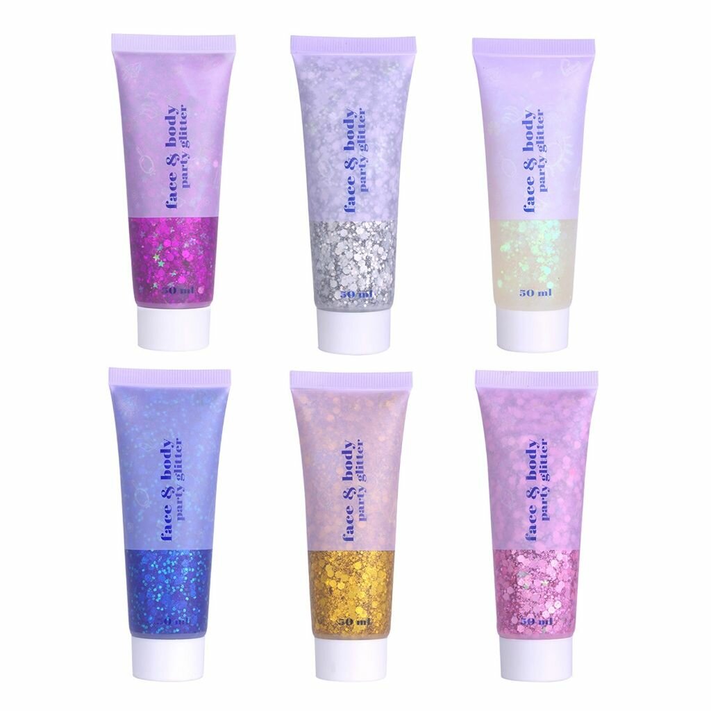 Набор блестящего геля 6 шт. для макияжа лица, волос и одежды