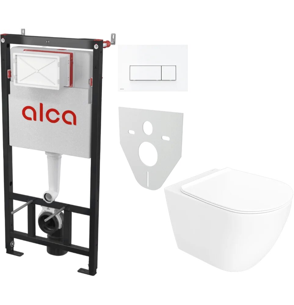 Комплект 4 в 1: Инсталляция AlcaPlast AM101/1120-4:1 M570-VE-01 / Унитаз подвесной STWORKI Готланд S13401WH / Кнопка белая, Комплект шумоизоляции, креплений