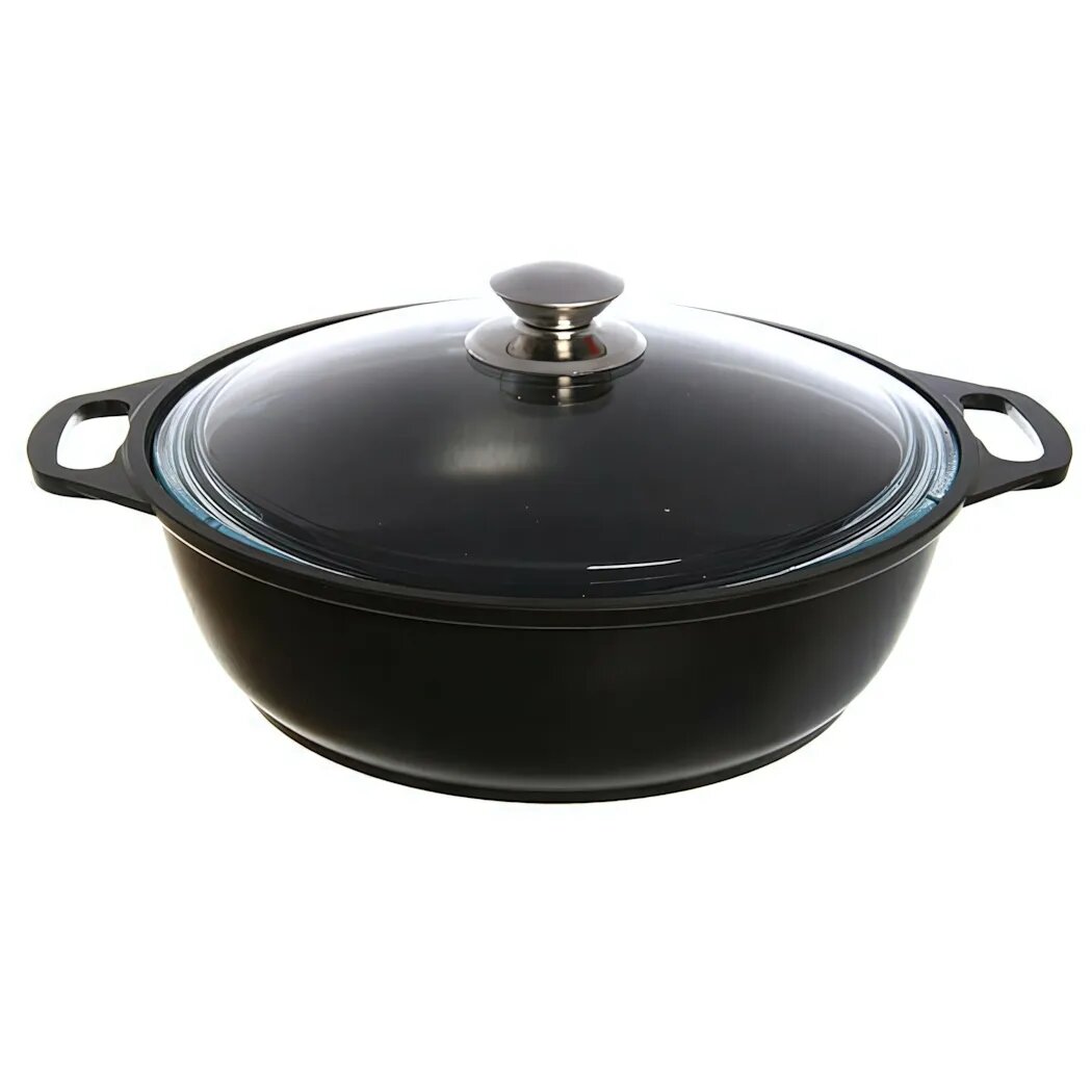 Кастрюля-жаровня 3л, литой алюминий, стеклянная крышка, антипригарная