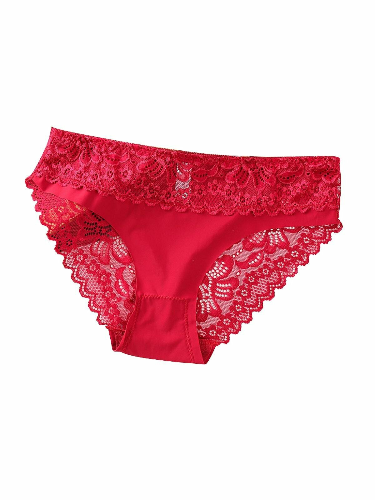 Женское кружевное белье Трусики Сексуальное интимное белье Низкие кружевные эротические трусики Прозрачные бесшовные трусики, красный - L
