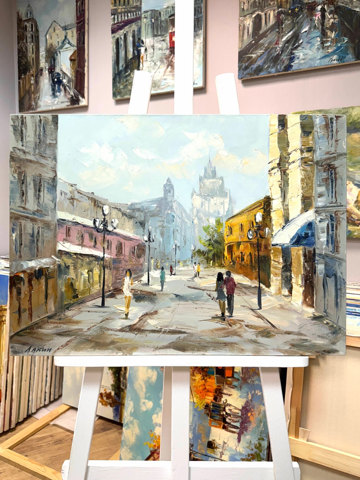 Картина маслом импрессионизм Старый Арбат, Москва 50х70 см. Художественная мастерская Грёзы.