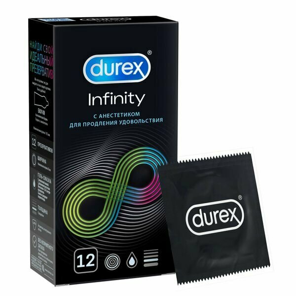 Презервативы гладкие с анестетиком Infinity Durex/Дюрекс 12шт
