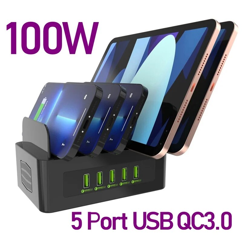 Устройство зарядное сетевое с 7 USB-портами и поддержкой быстрой зарядки, 100 Вт, EU, QC3.0 Edition