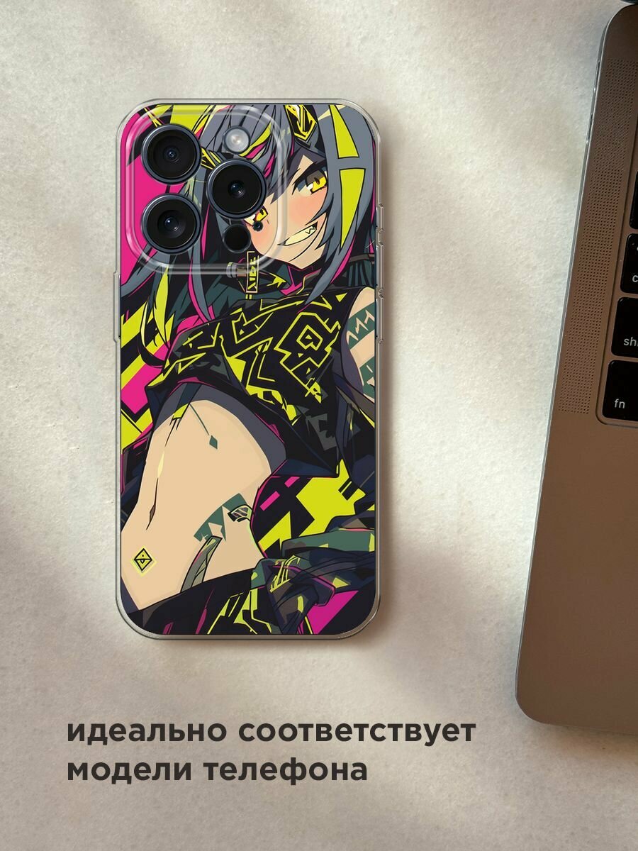 Чехол на Apple iPhone 15 Pro / Айфон 15 Про с принтом "Девушка в кибер костюме" — фото 1