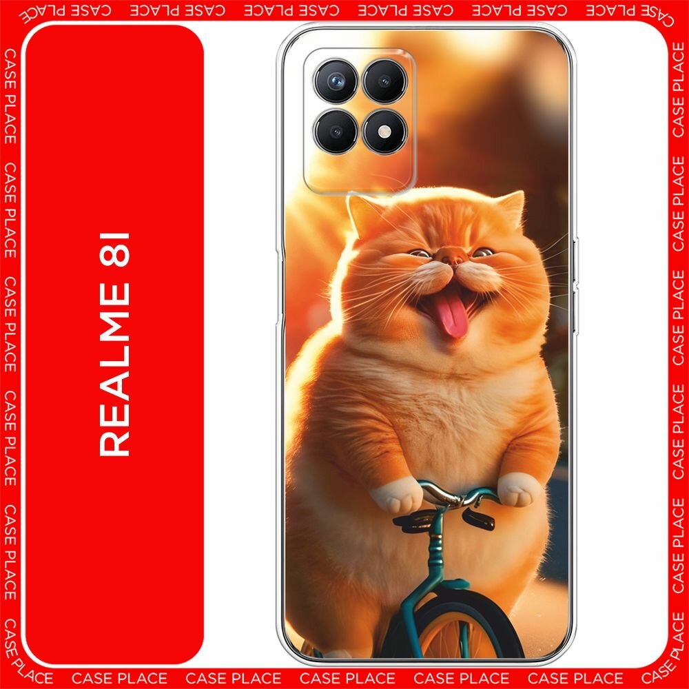 Силиконовый чехол на Realme 8i / Реалми 8i с принтом "Кот на велике"