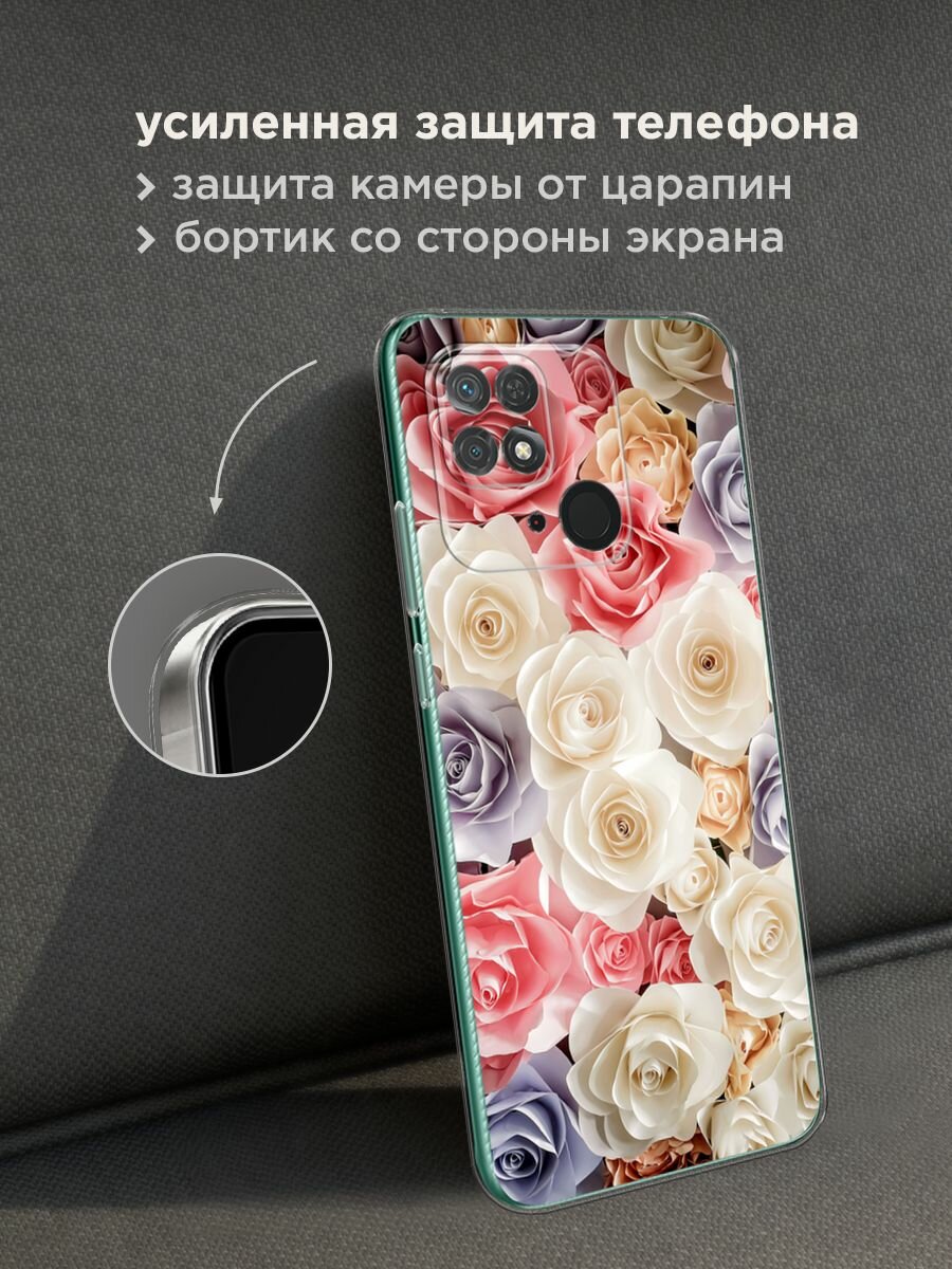 Чехол на Xiaomi Redmi 10C / Сяоми Редми 10C с принтом "Пастельные розы" — фото 1
