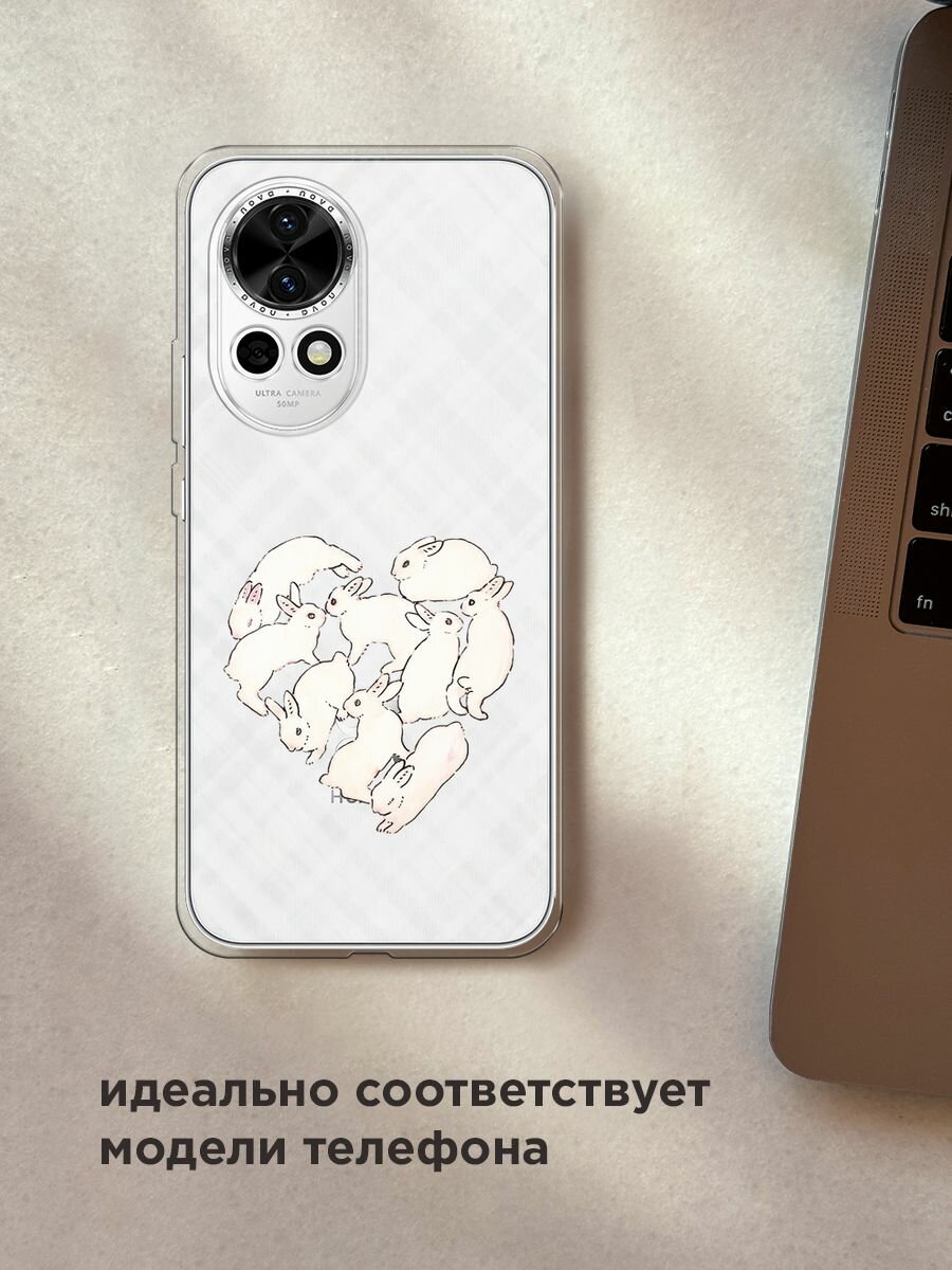 Чехол на Huawei Nova 12/Nova13 / Хуавей Нова 12/Нова 13 с принтом "Сердечко из кроликов 2 - 8 марта", прозрачный — фото 1