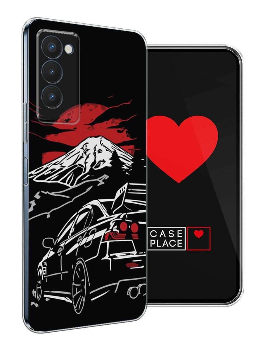 Чехол на Tecno Camon 18P / Техно Камон 18Р с принтом "Машина в горах JDM" — фото 1