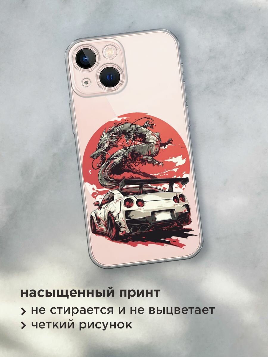 Чехол на Apple iPhone 13 mini / Айфон 13 мини с принтом "Car and dragon", прозрачный — фото 1