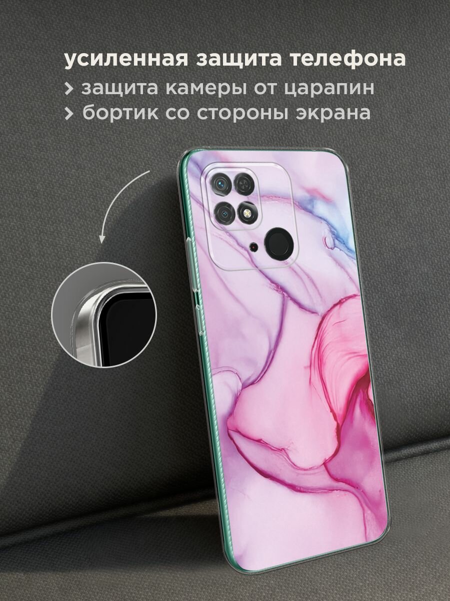 Чехол на Xiaomi Redmi 10C / Сяоми Редми 10C с принтом "Розовые мраморные разводы" — фото 1