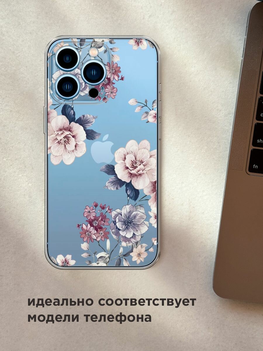 Чехол на Apple iPhone 13 Pro / Айфон 13 Про с принтом "Нежные винтажные цветы", прозрачный — фото 1