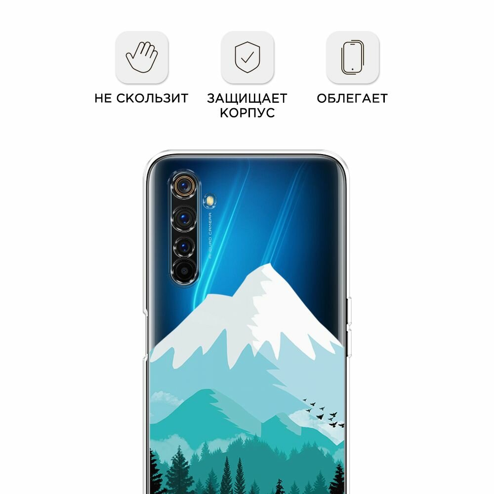 Чехол на Realme 6 Pro / Реалми 6 Про с принтом "Синяя снежная гора", прозрачный — фото 1