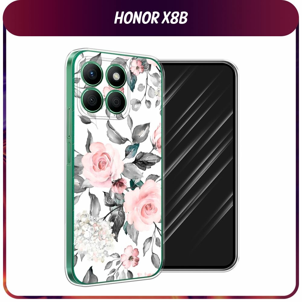 Силиконовый чехол на Honor X8B / Хонор X8B с принтом Розы на белом