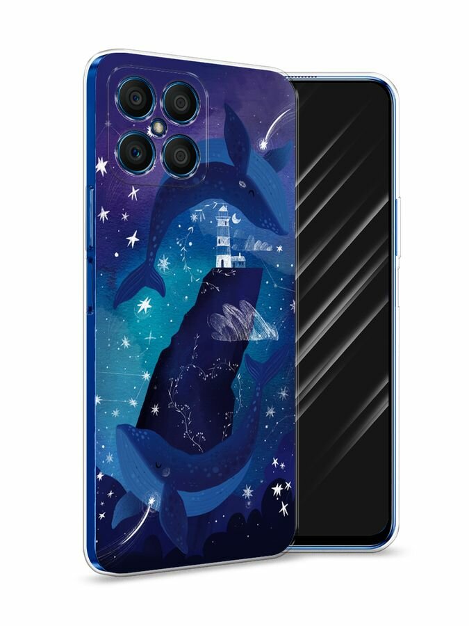 Силиконовый чехол на Honor X8 / Хуавей X8 с принтом "Ночные киты"