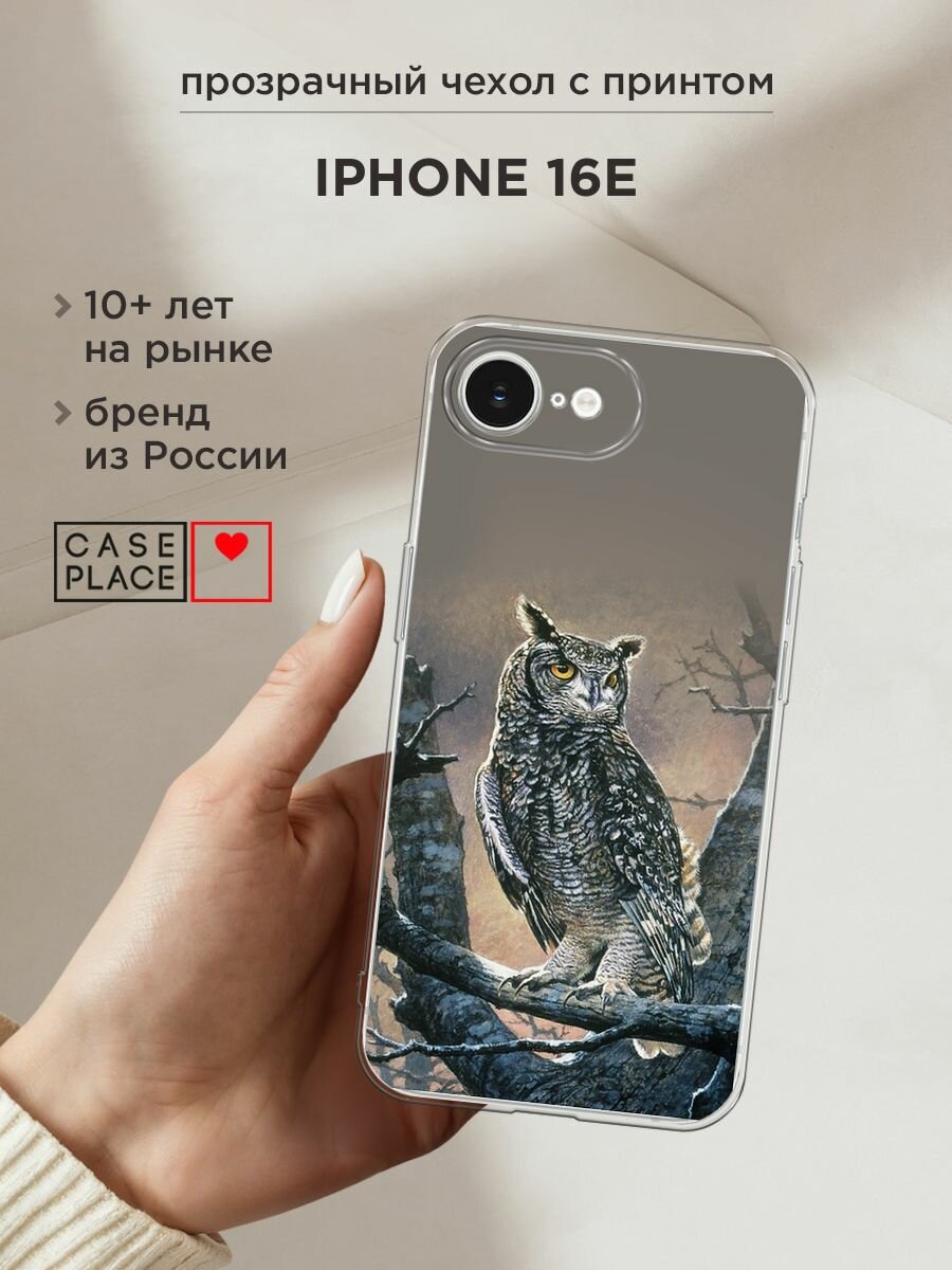 Чехол на Apple iPhone 16e/17e / Айфон 16е/17e с принтом "Сова арт 5"