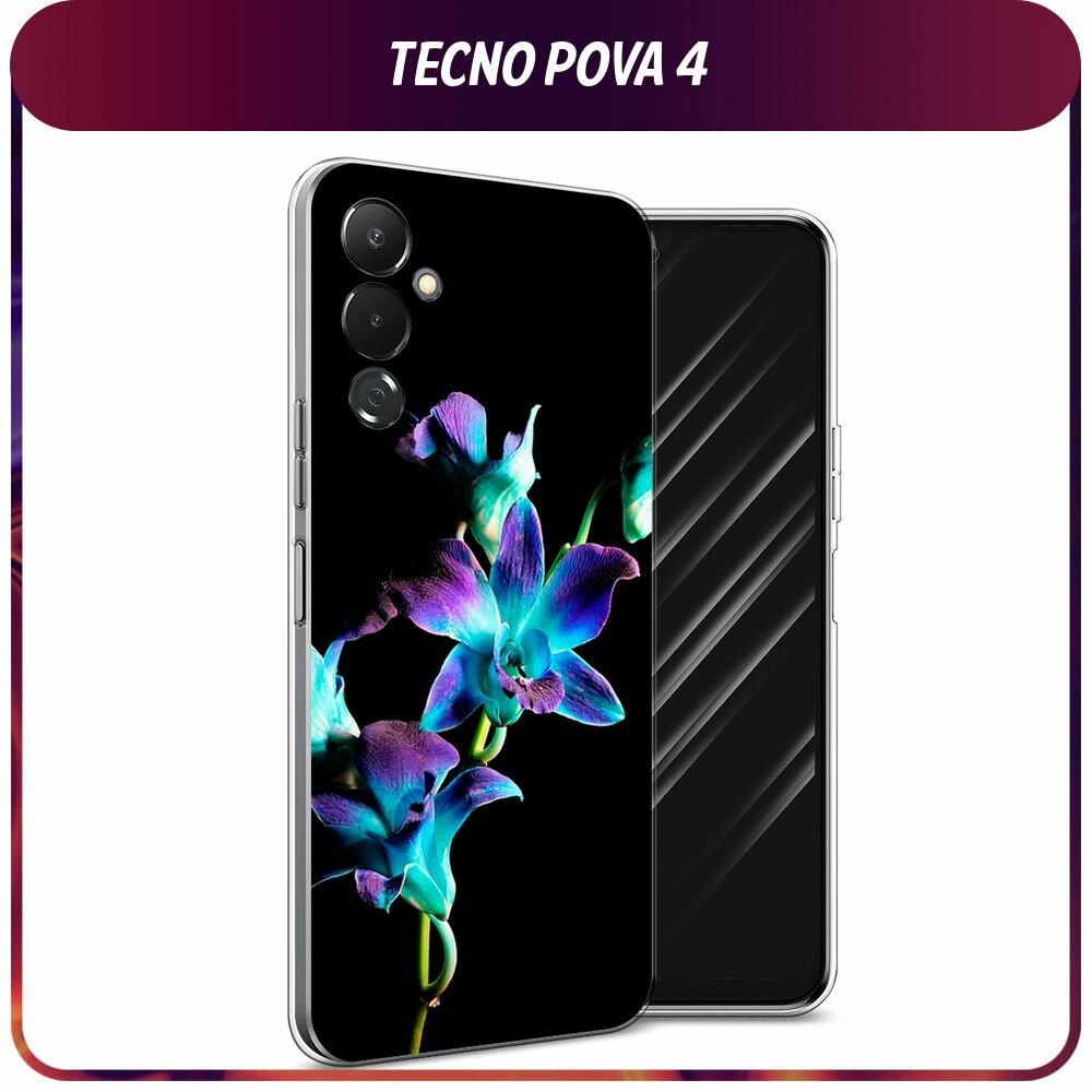 Чехол на Tecno Pova 4 / Текно Пова 4 с принтом "Синий цветок на черном"