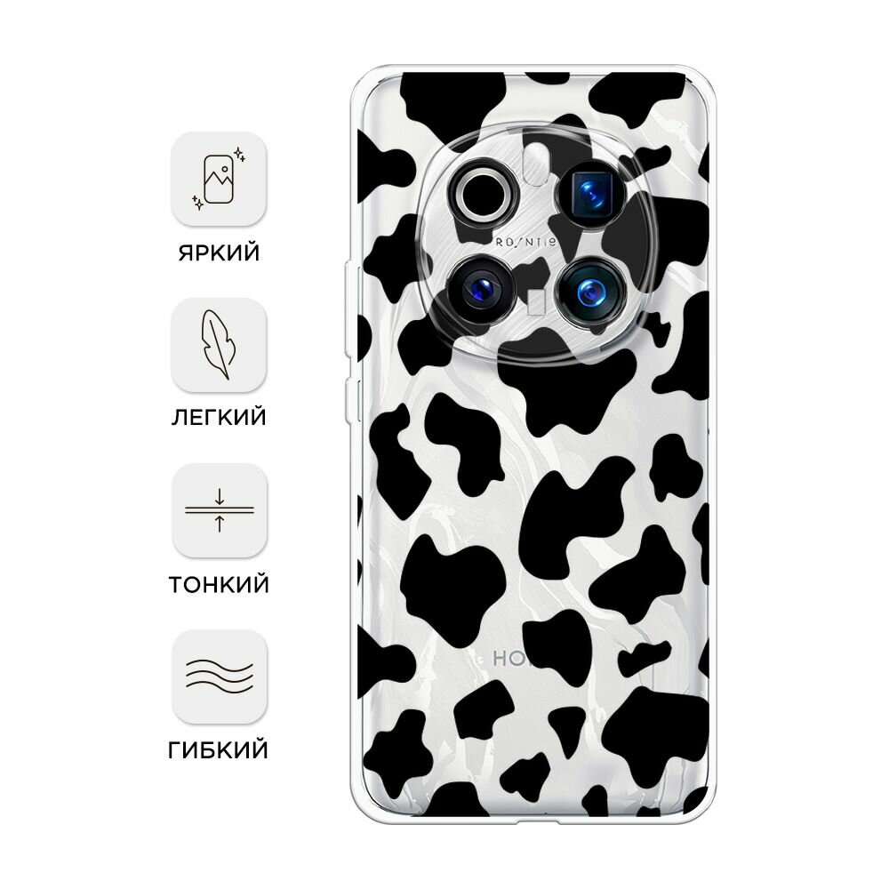 Чехол на Honor Magic 7 Pro / Хонор Мэджик 7 Про с принтом "Черные пятна коровы", прозрачный — фото 1