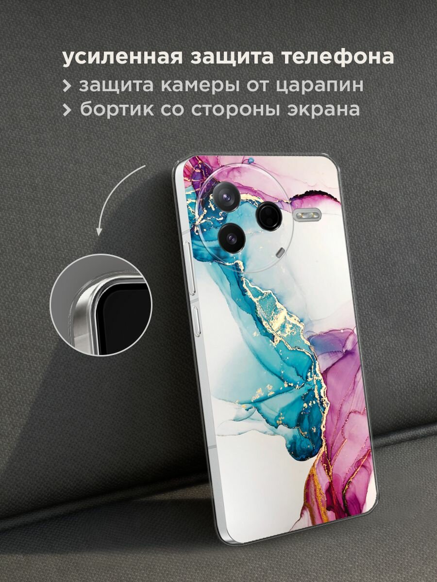 Чехол на Poco F7 Pro / Поко F7 Про с принтом "Розовые разводы рисунок" — фото 1