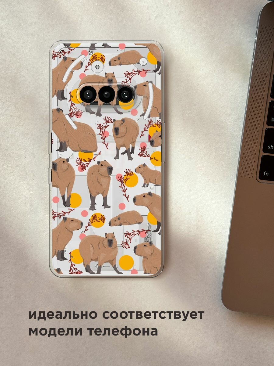 Чехол на Nothing Phone 3a / Нотинг Фон 3а с принтом "Капибара паттерн", прозрачный — фото 1