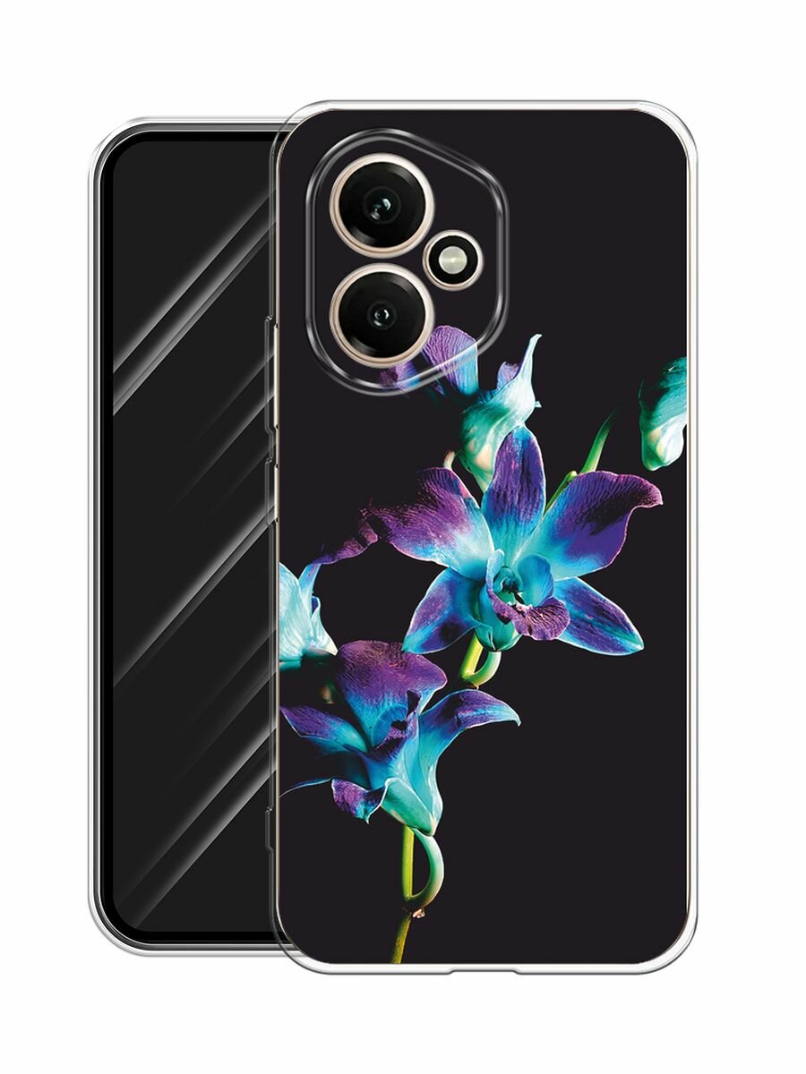 Чехол на Honor 400 / Хонор 400 с принтом "Синий цветок на черном" — фото 1