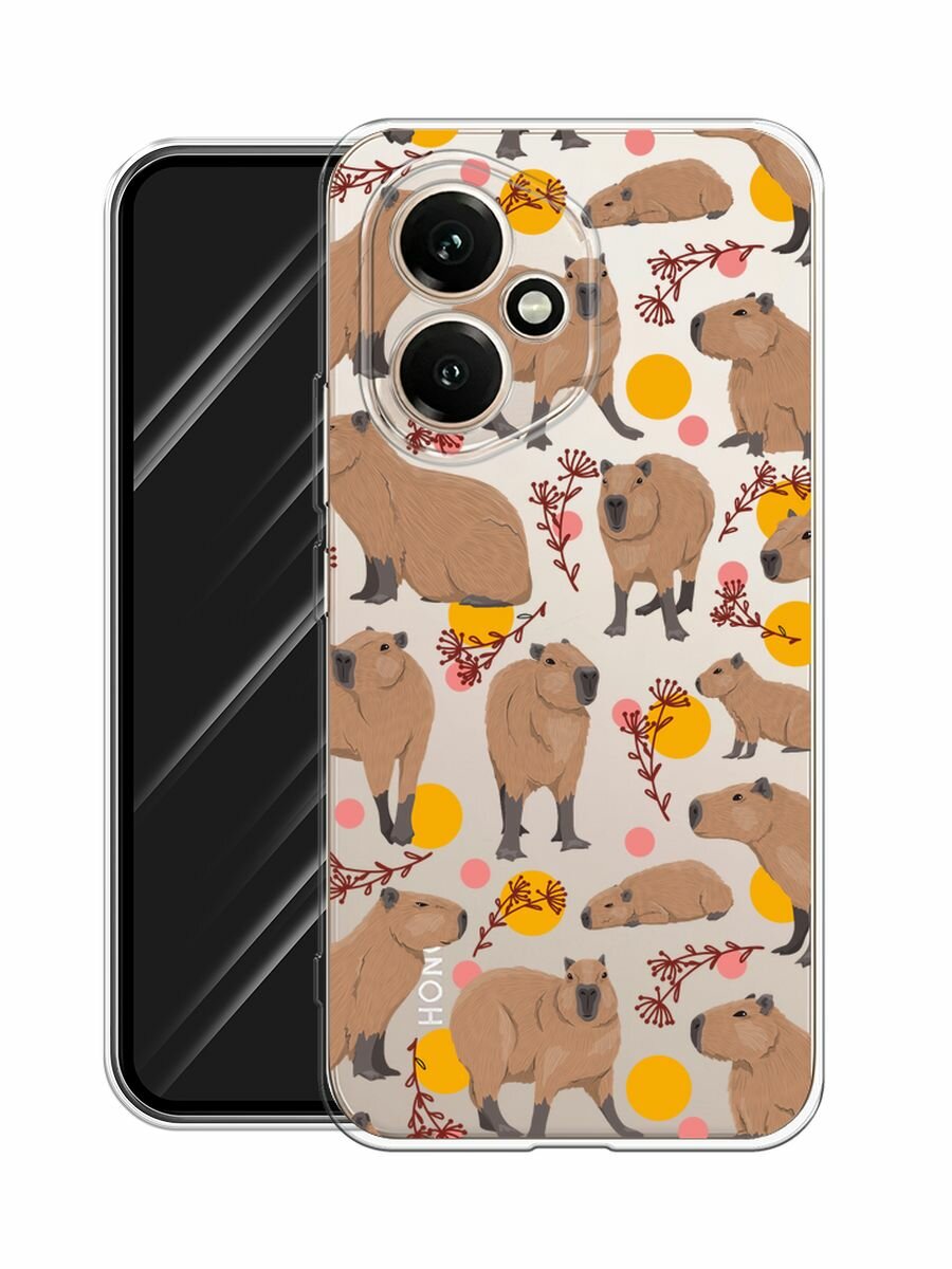 Чехол на Honor 400 / Хонор 400 с принтом "Капибара паттерн", прозрачный — фото 1